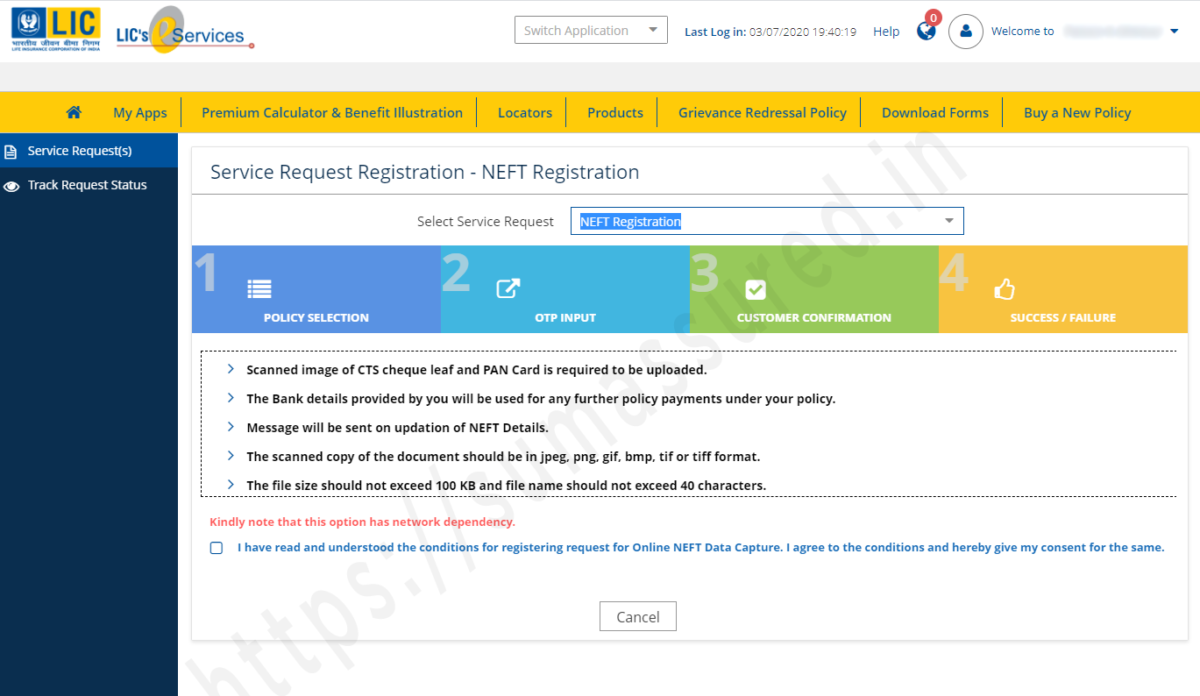 7 steps to register NEFT details in LIC online