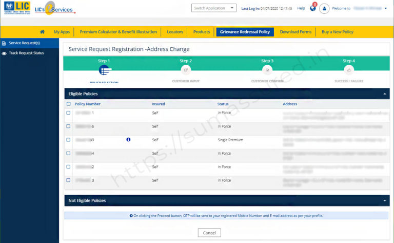 How to change address in LIC policy online?