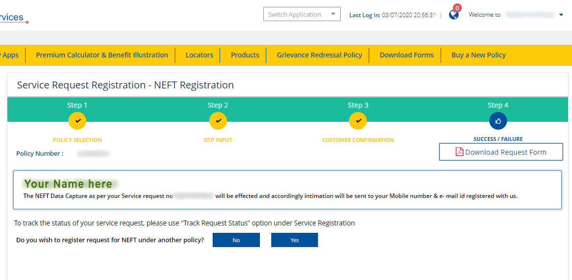 7 steps to register NEFT details in LIC online